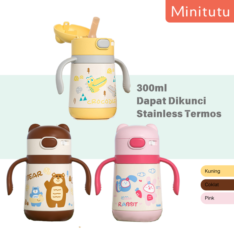 Jual Minitutu Botol Minum Anak Sedotan 300ml Stainless Karakter Lucu Vacuum Flask Termos Anak ...