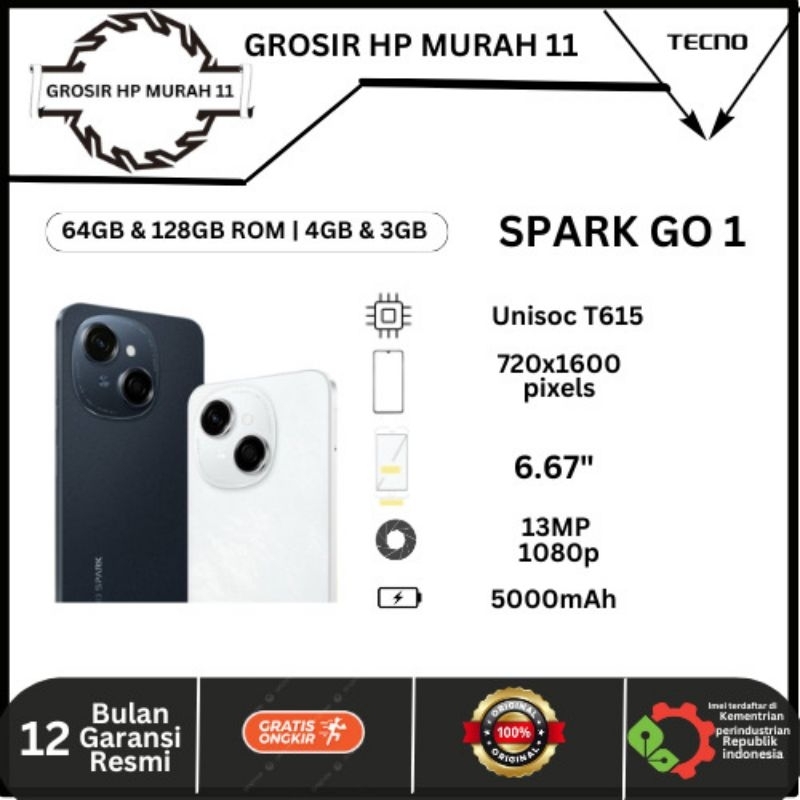 Jual Tecno Spark Go 1[3GB+64] [4GB+64GB] [4GB+128GB] [NO REPACK] Garansi resmi 1 Tahun | Shopee ...