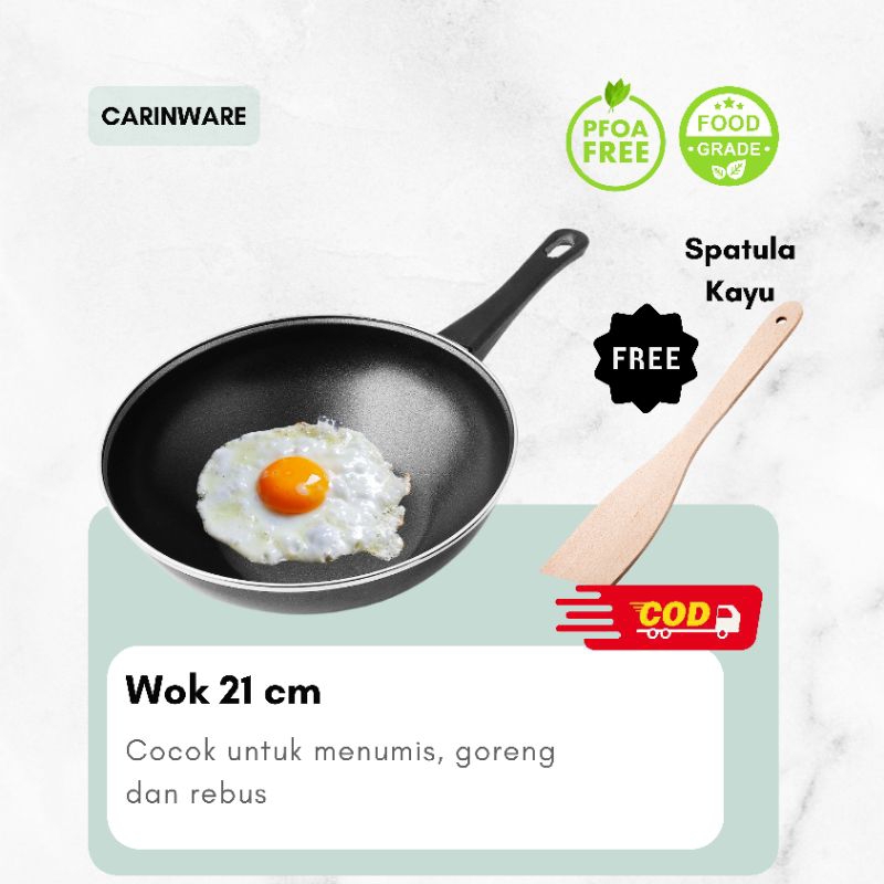 Jual Carinware panci induksi Wok Teflon 21 cm + Sutil kayu frypan ...