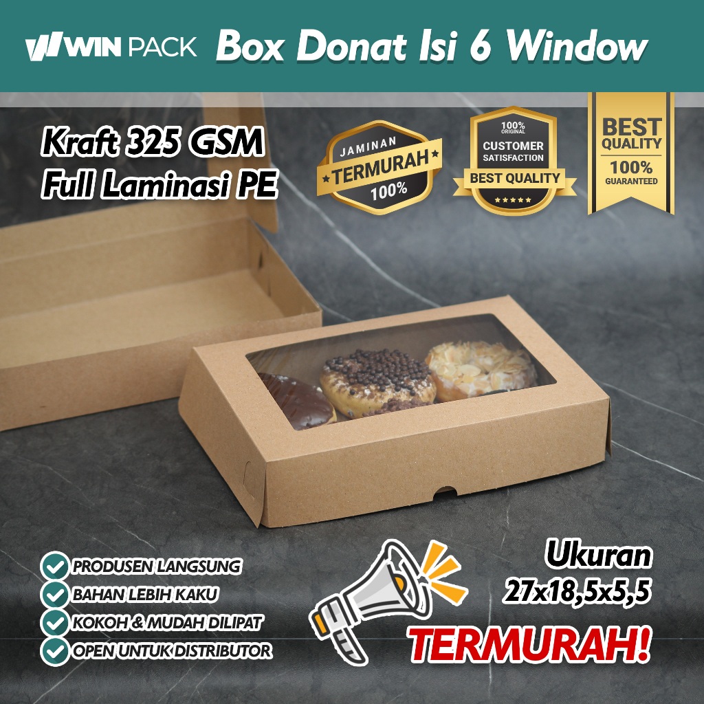 Jual (Isi 20 Pcs) Box Donat Window Isi 6 | 27x18,5x5,5 cm | 325 GSM ...