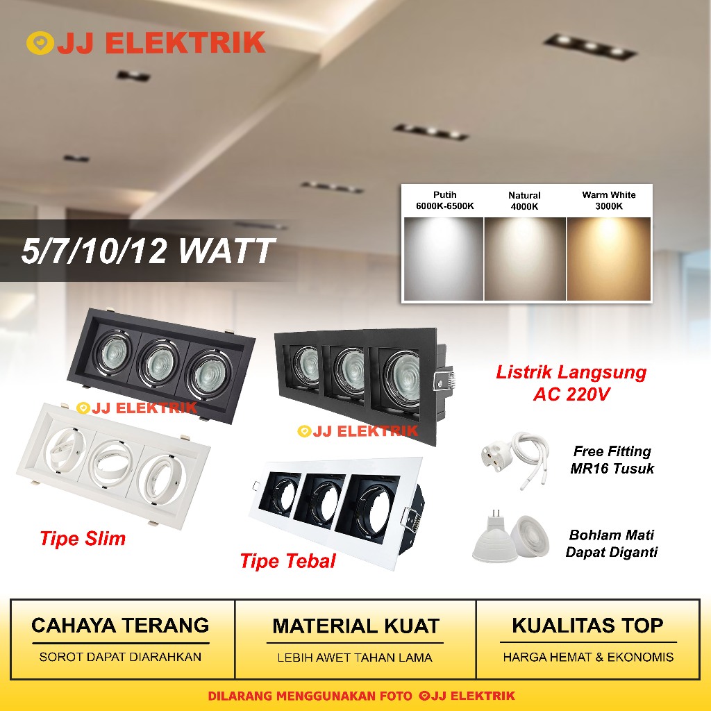 Jual Lampu Spotlight LED 3 Mata MR16 E27 3W 5W 7W 12W - Sorot Tanam ...