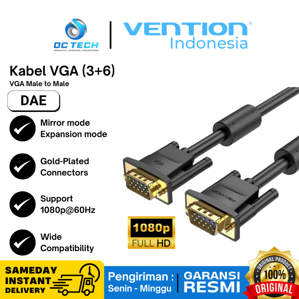 Jual Vention DAE Kabel VGA Male To Male With Ferrite Core 3+6 Premium ...