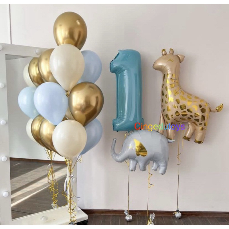Jual Paket balon angka biru doff jumbo happy birthday jerapah gajah ...