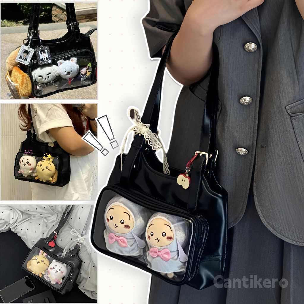 Jual [COD]Tas Bahu Kulit Lucu PVC Transparan Kpop Gaya Model Wanita Korea Hitam PU Tas Selempang ...