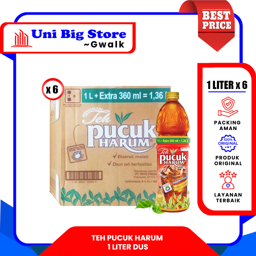 Jual TEH PUCUK HARUM BOTOL DUS - (1 liter x 6 pcs) | Shopee Indonesia