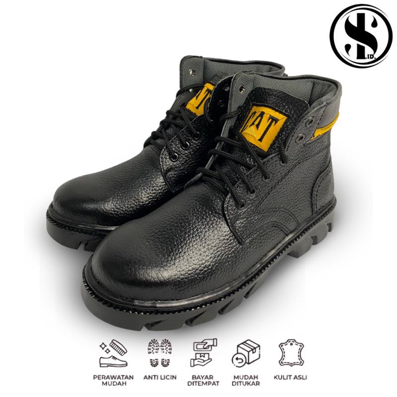 Jual Sepatu Boot Caterpillar Hitam 100% Kulit Sapi Asli Safety Boot ...