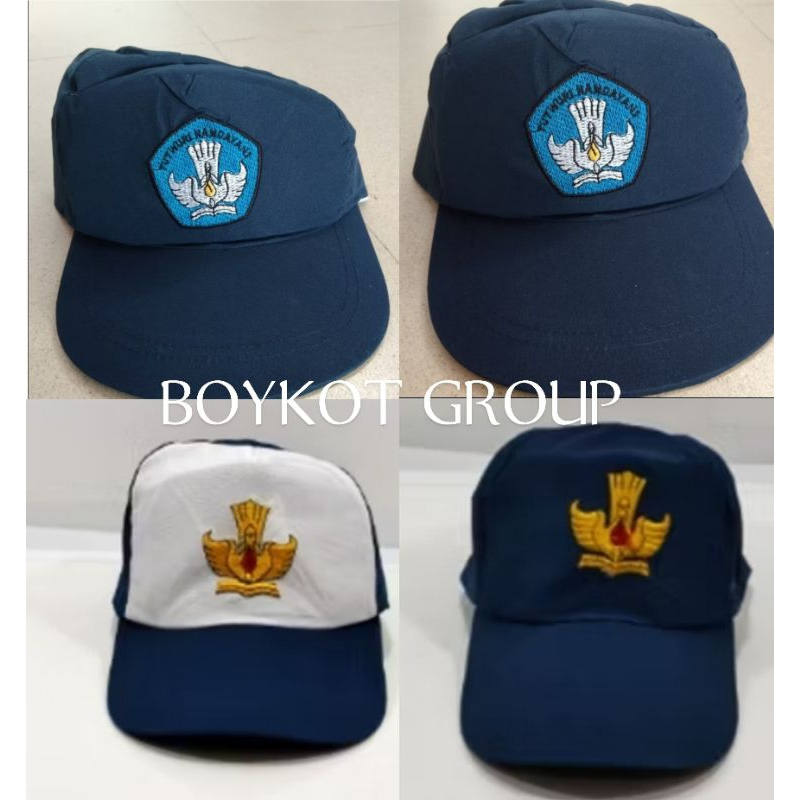 Jual topi smp biru putih / topi smp full biru topi sekolah smp bijian ...