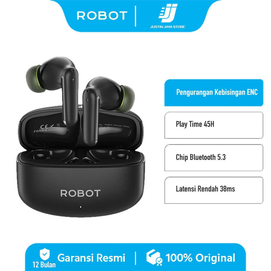 Jual ROBOT TWS Earphone Airbuds T60NC Earphone Bluetooth Wireless In ...