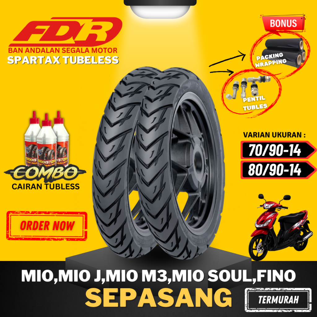 Jual [PAKET SEPASANG MURAH] BAN FDR SPARTAX TUBELESS RING 14 ( 70/90-14 ...