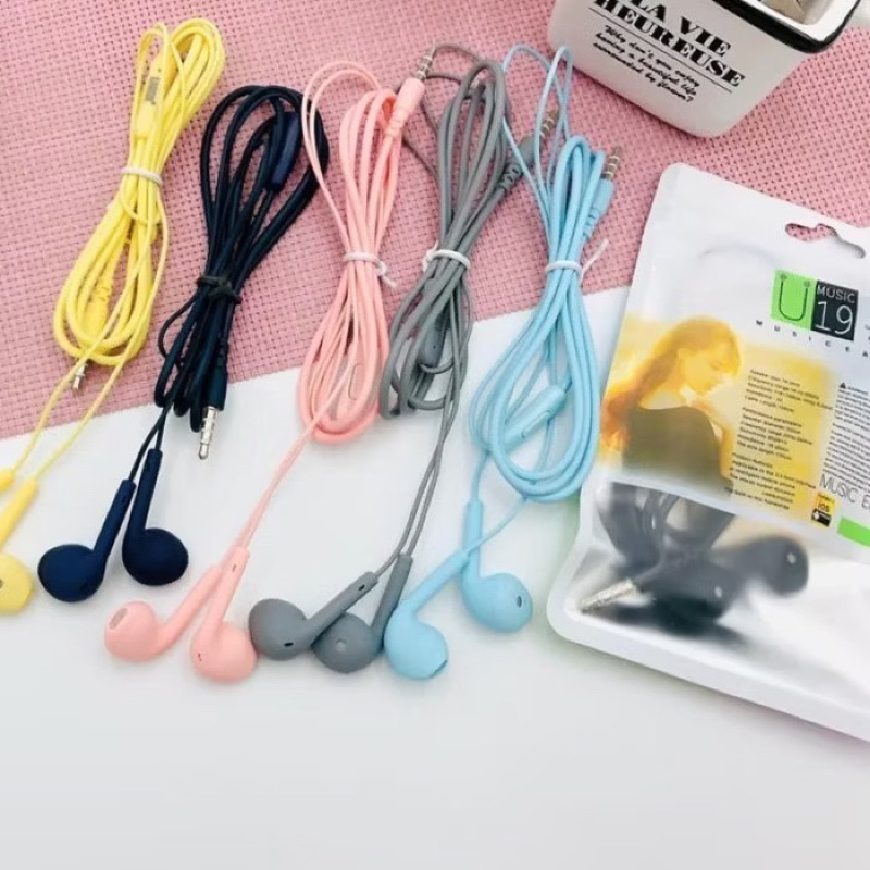 Jual Earphone Headset Macaron u19 Stereo Kabel Mate Color With Mic ...