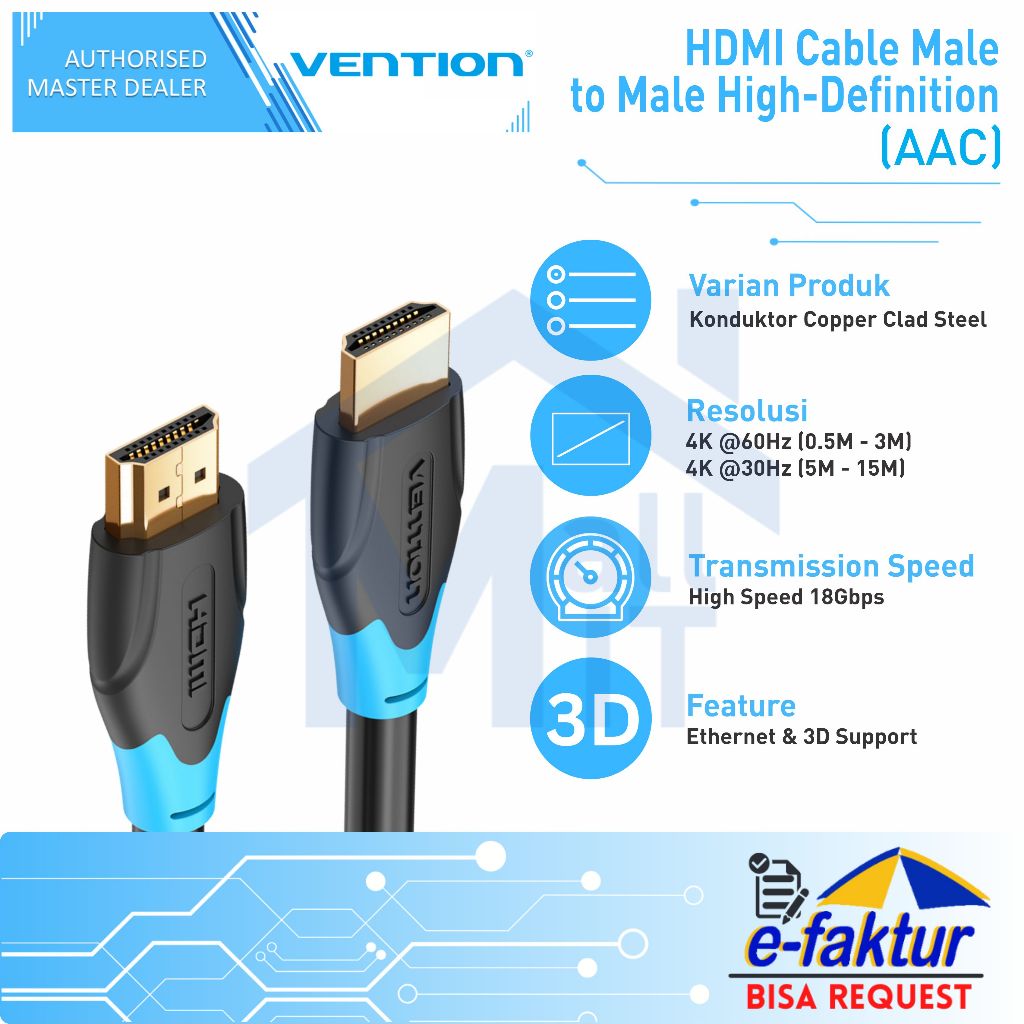 Jual MALLIT VENTION AAC Kabel HDMI 3D v2.0 4K HDR UHD High Speed Quality ETHERNET 10m 15m ...