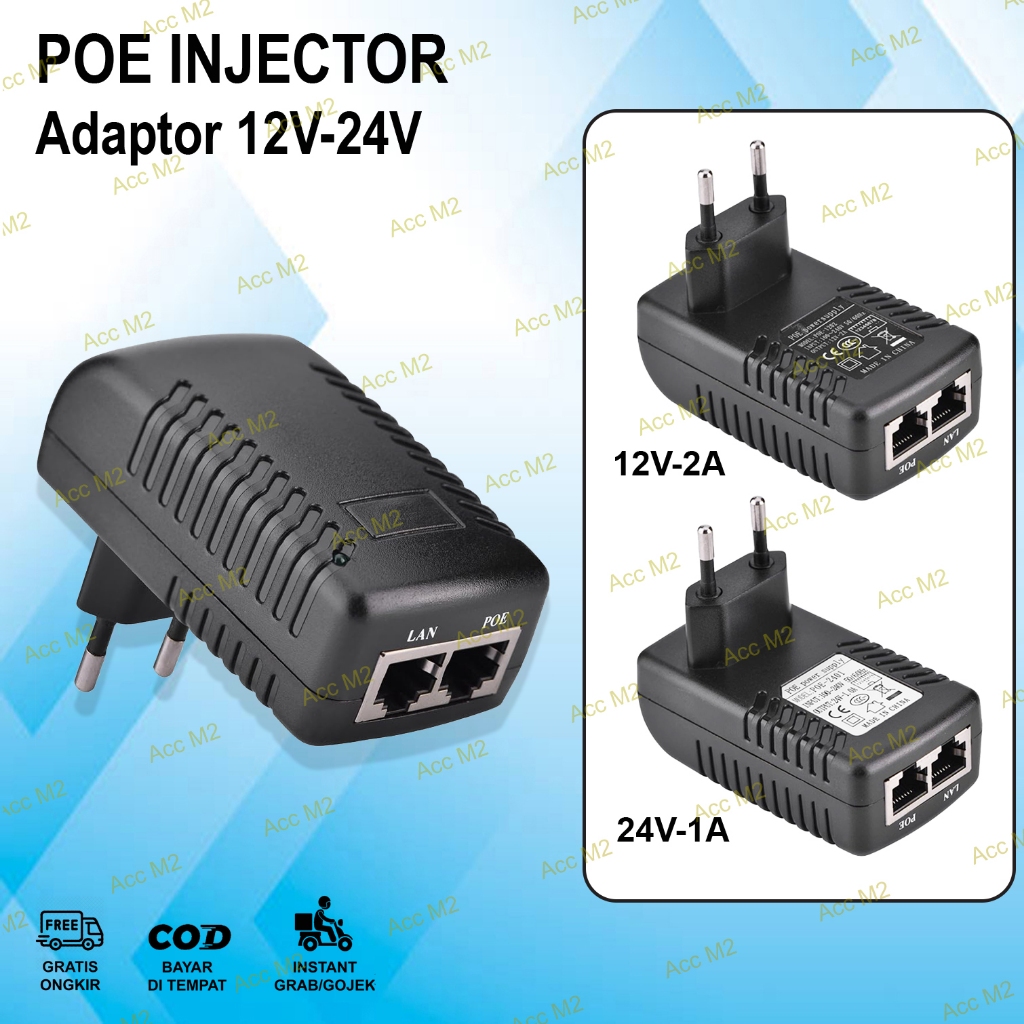 Jual POE Adaptor DC 24V-1A / 12V-2A POE Injector LAN | Shopee Indonesia