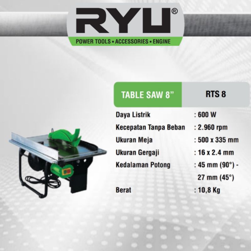 Jual RYU Table Saw RTS 8 Meja Potong Kayu 8 Inch RTS8 Mesin Gergaji ...