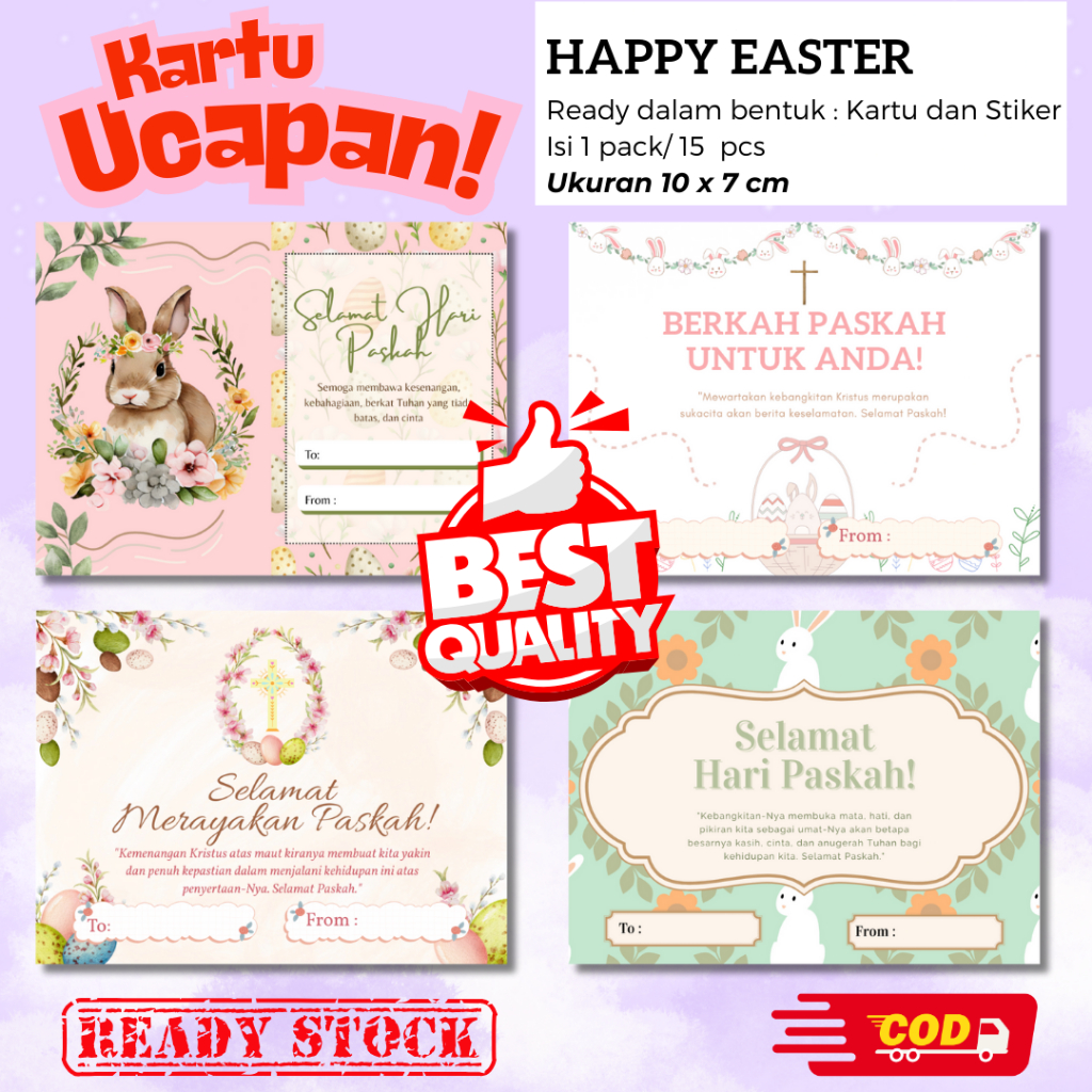 Jual (15 pcs) Greeting Card Happy Easter Kartu/stiker Ucapan Selamat ...