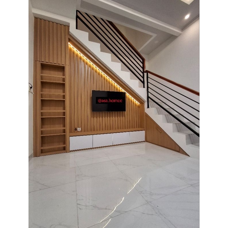 Jual Lemari bawah tangga backdrop tv lemari kabinet custom pintu bawah ...