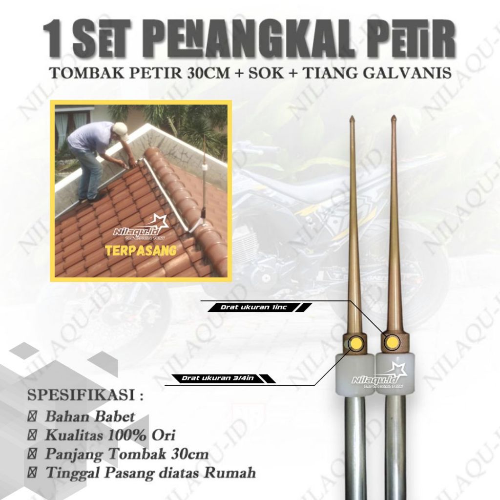 Jual PAKET Set Alat Penangkal Petir 30 cm + Sok Teflon + Tiang Stik ...