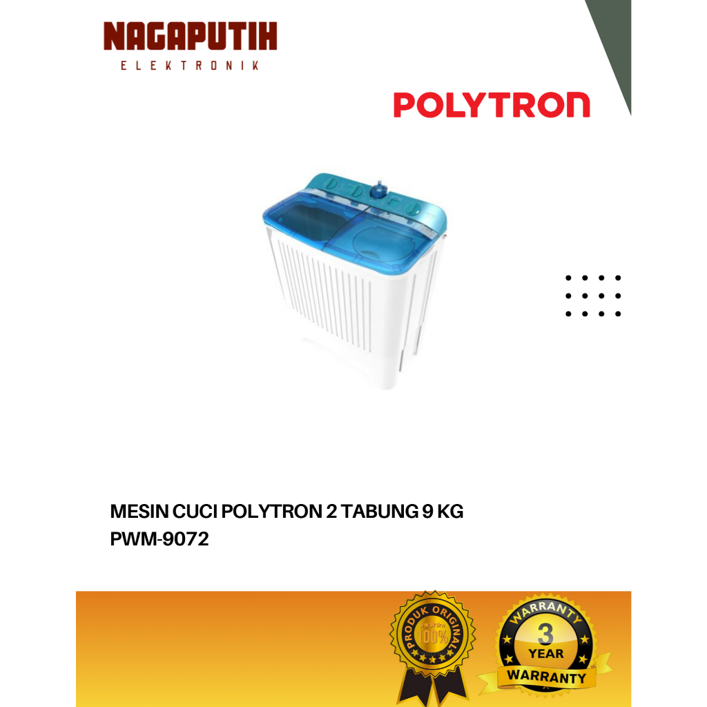 Jual MESIN CUCI POLYTRON 2 TABUNG PWM-9072 9 KG GARANSI RESMI | Shopee ...