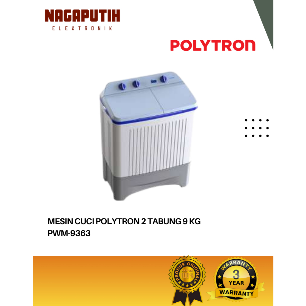 Jual Mesin Cuci POLYTRON 2 TABUNG 9 KG PWM-9363 Garansi Resmi | Shopee ...