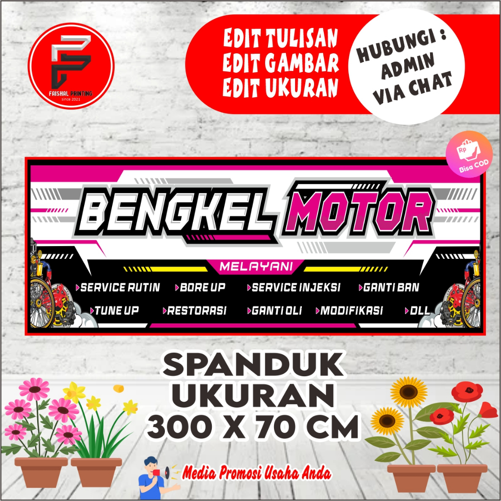 Jual Spanduk Banner Bengkel Motor Ukuran 300 x 70 cm | Shopee Indonesia