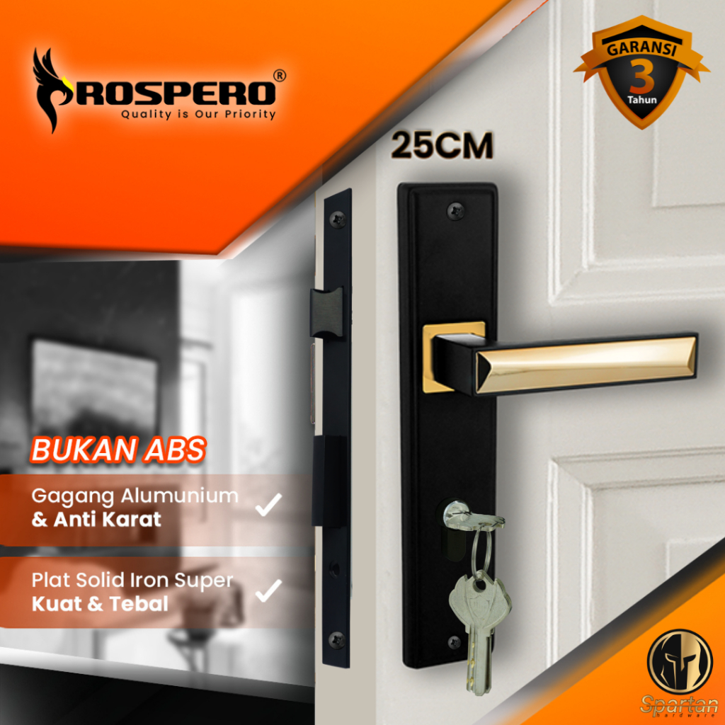 Jual Gagang Pintu Handle Kunci Pintu Besar Alumunium Body Stainless Black Gold 955 Prospero ...