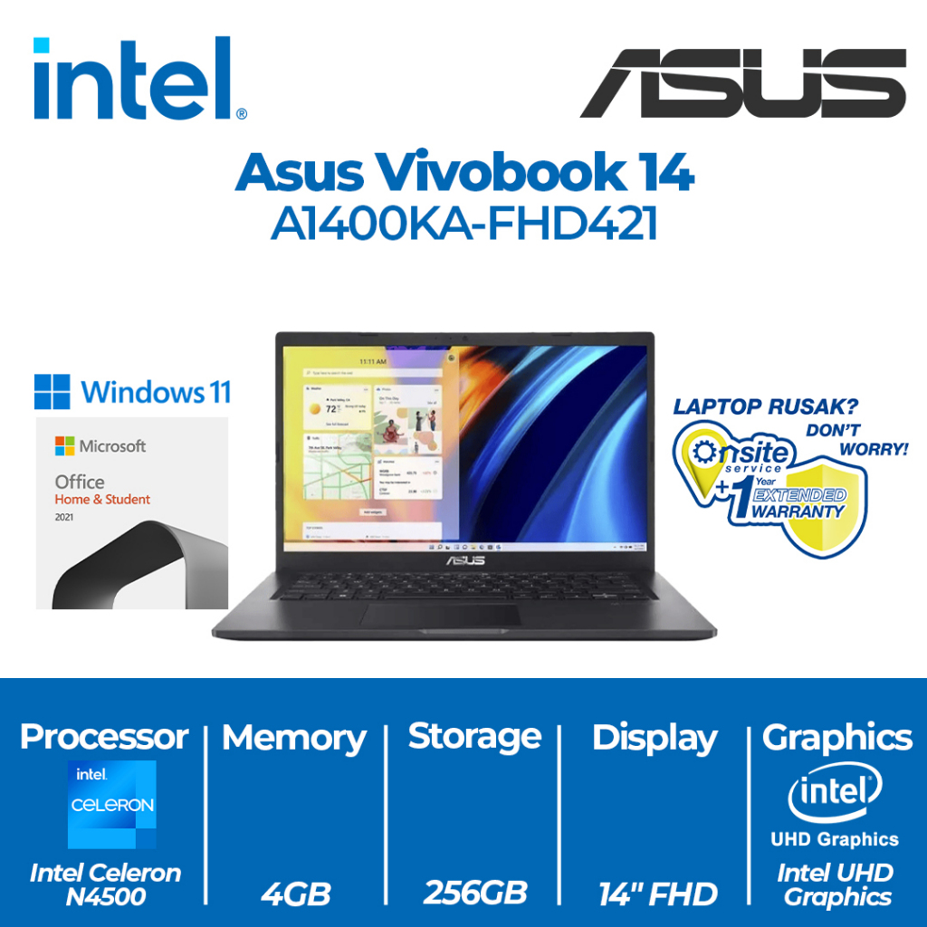 Jual ASUS Vivobook 14 A1400KA-FHD421 - Indie Black [Intel® Celeron ...