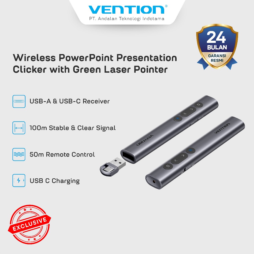 Jual Vention Wireless PowerPoint Presentation Green/Red Laser Pointer 2 ...