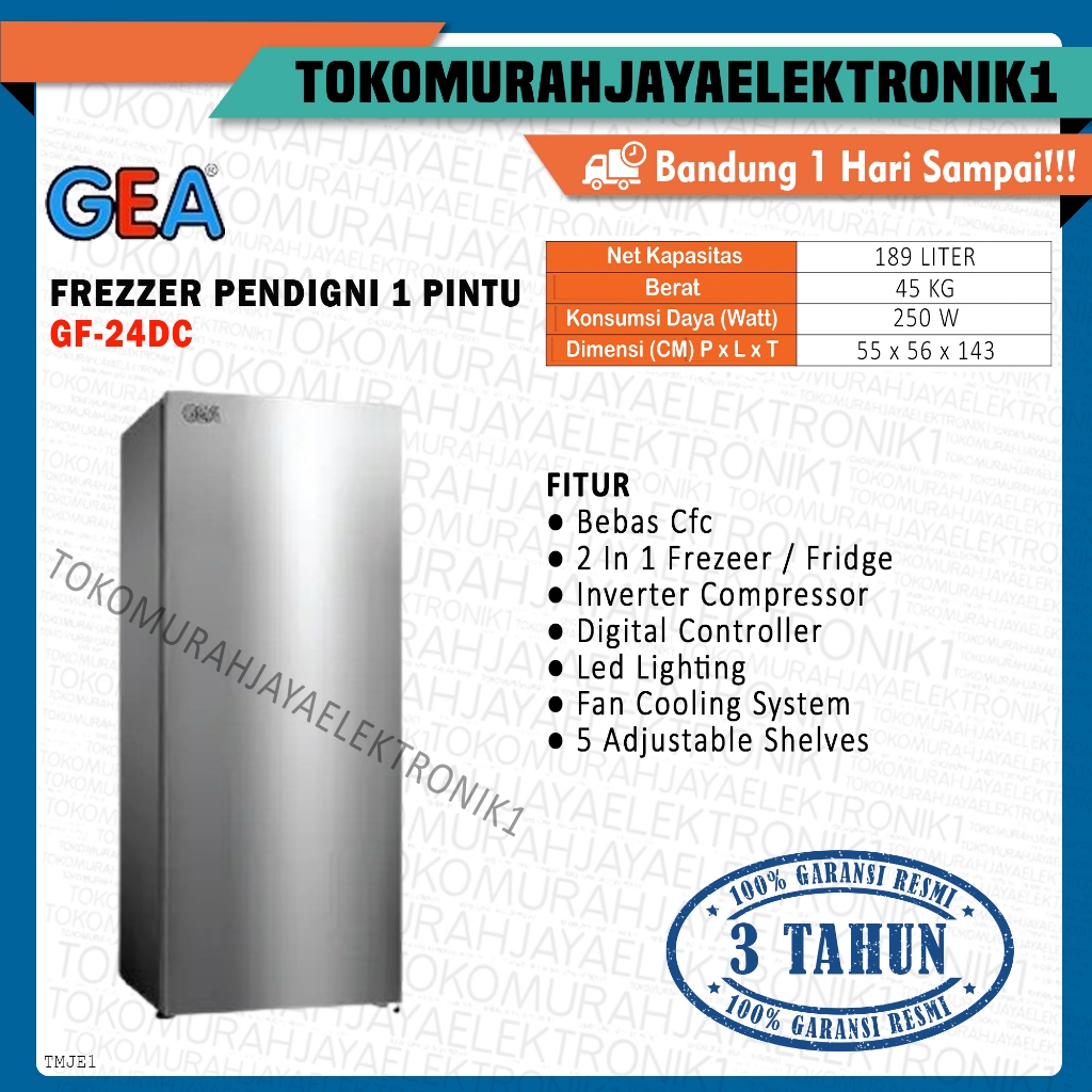 Jual GEA Up Right Freezer Lemari Pendingin 1 Pintu 189 Liter GF-24DC ...