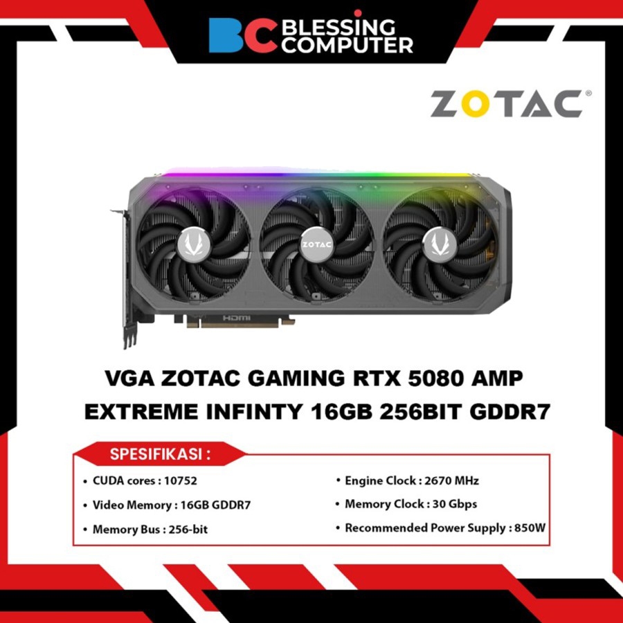 Jual VGA ZOTAC GAMING RTX 5080 AMP EXTREME INFINTY 16GB 256BIT GDDR7 ...