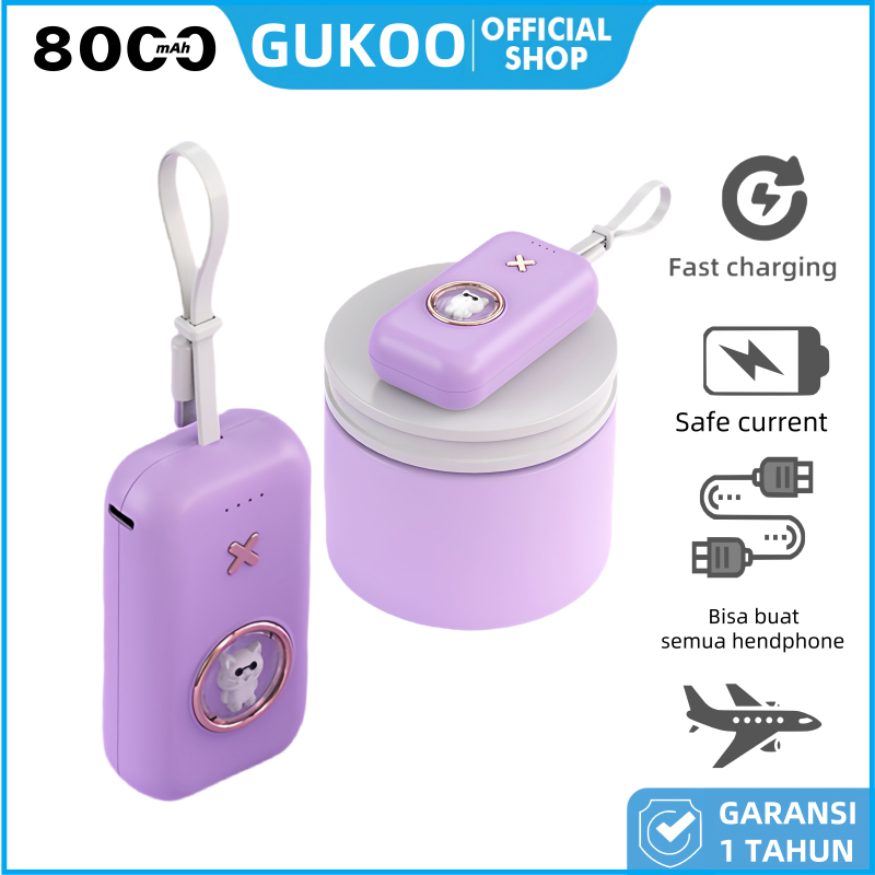Jual GUKOO POWER BANK 8000mAh FAST CHARGING | MINI SUPER RINGAN + 1 KABEL 3 PORT (Micro/Type-C ...