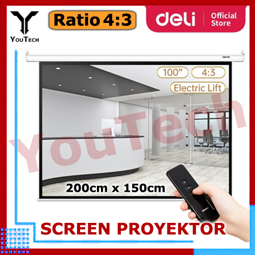 Jual Deli Layar Proyektor Otomatis 100 inch E50440-EU - Rasio 4:3 ...