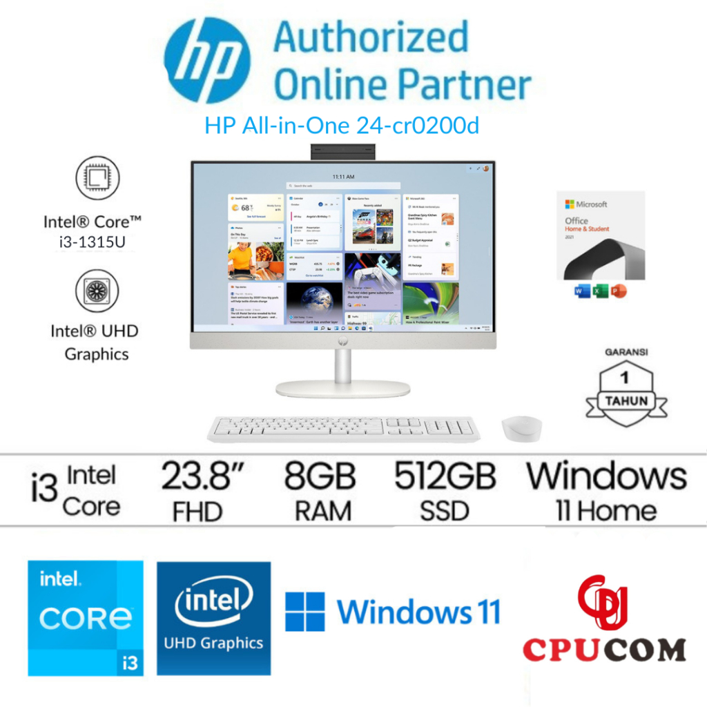 Jual HP PC AIO 24-cr0200d i3-1315U 8GB 512GB SSD 23.8" FHD W11+OHS | Shopee Indonesia