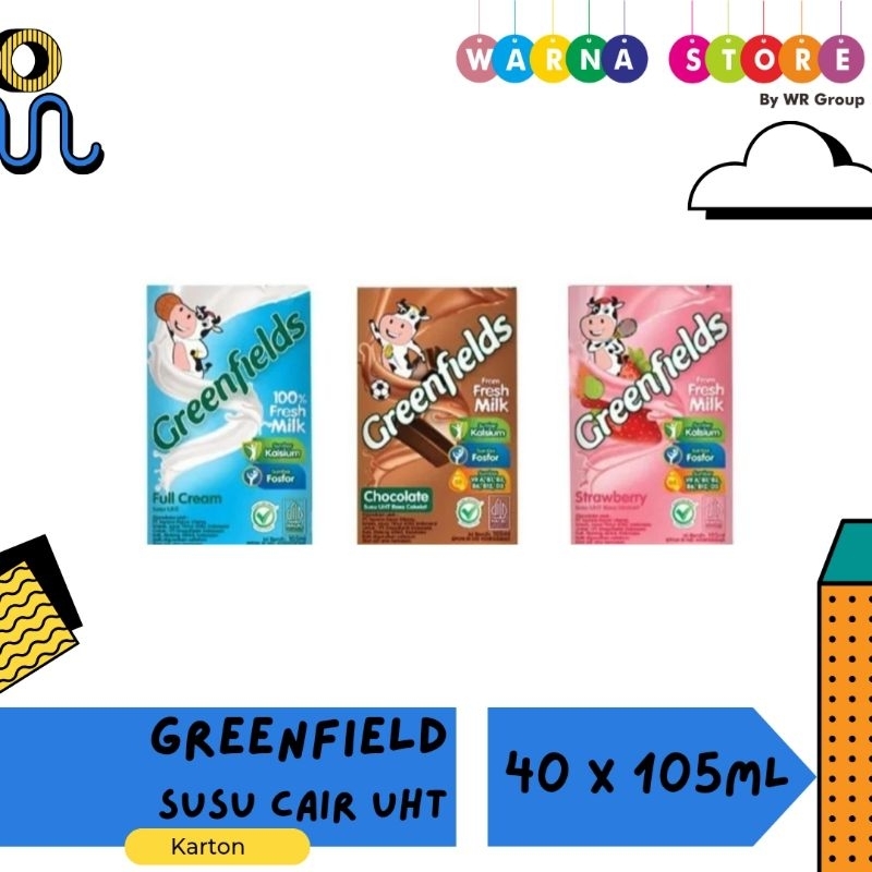 Jual Susu Greenfields UHT Full Cream /coklat/stowberi 105 mL x 1 Karton with Bubble | Shopee ...