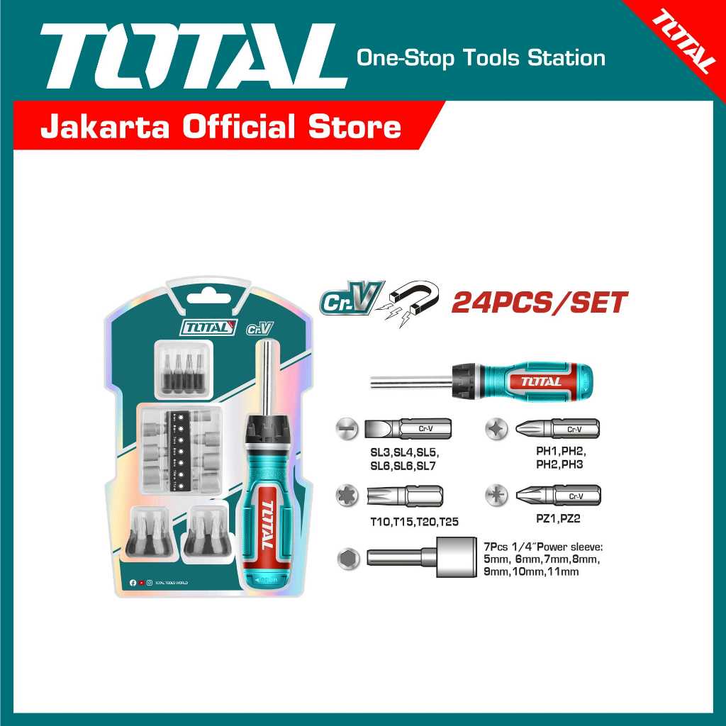 Jual TOTAL 24 Pcs ratchet screwdriver set TACSD30246 - Set obeng ...