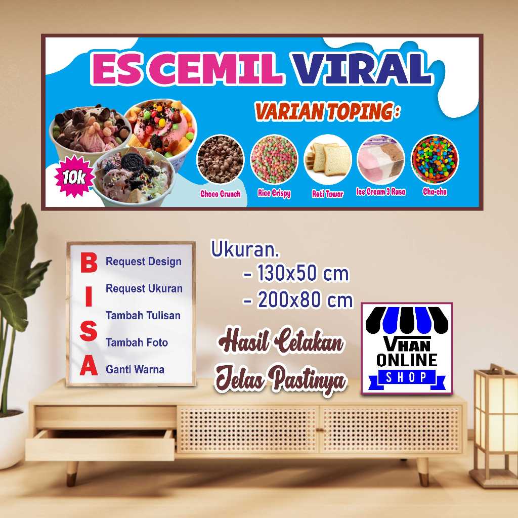 Jual Cetak Banner Jajanan Viral Ice Cream Cemil Keren | Shopee Indonesia