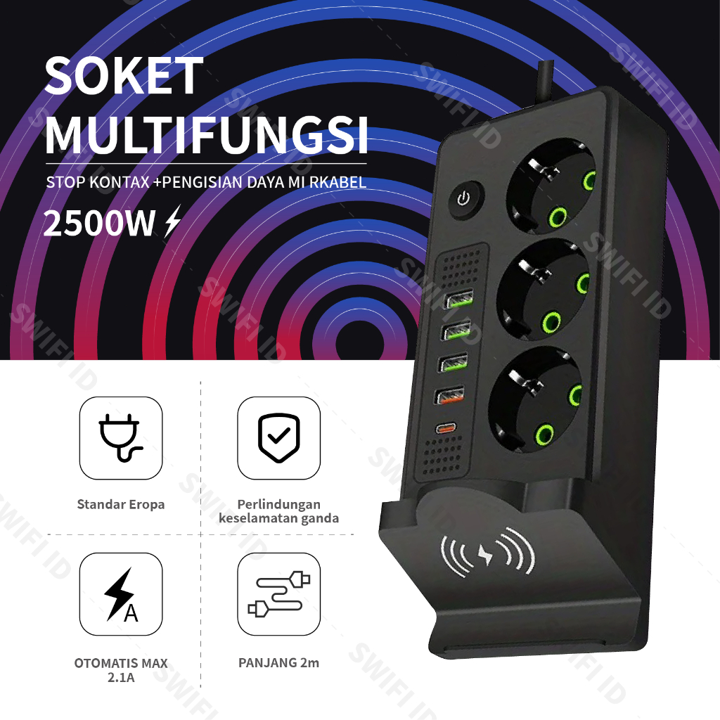 Jual 2500W Power Strip Power Socket Charger Stop Kontak Usb Charger 2Meter / Power Socket ...