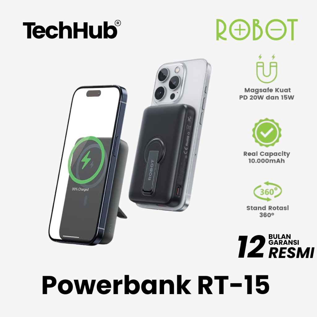 Jual Robot RT15 Powerbank 10000mAh Wireless Magnetic Fast Charging PD ...