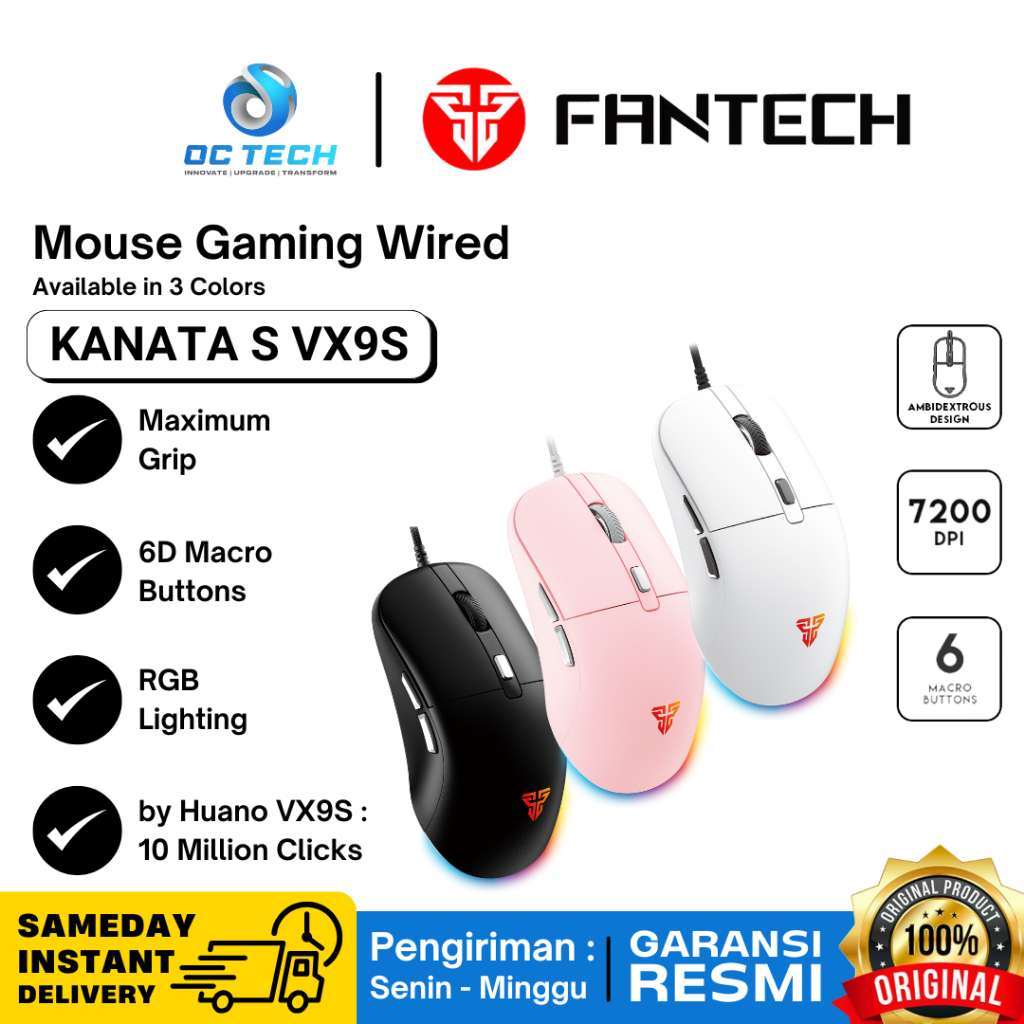 Jual Fantech Kanata S Mouse Gaming Wired Kabel RGB Macro VX9S Kanata Wired 7200 DPI Garansi ...