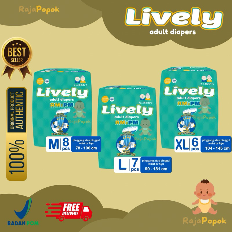 Jual LIVELY Popok Perekat Dewasa Siang Malam M8/L7/XL6 - Adult Diapers ...