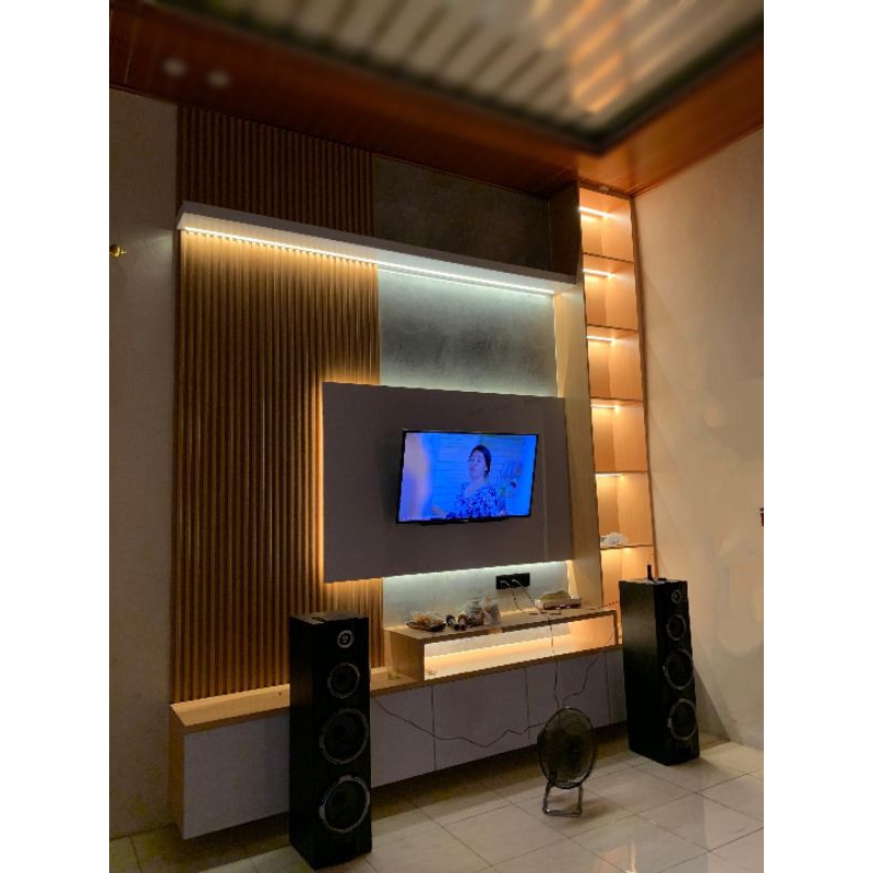 Jual BACKDROP TV | RAK TV WALL PANEL | Shopee Indonesia