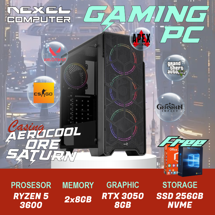 Jual Pc Gaming | Ryzen 5 3600 | RTX 3050 8GB | 16GB RAM | SSD 256GB | RENDER | Shopee Indonesia