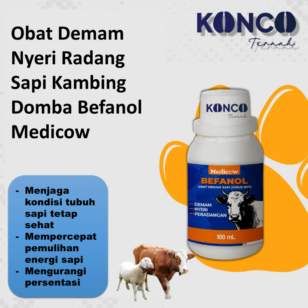 Jual Obat Demam Nyeri Radang Sapi Kambing Domba Befanol Medicow 100 ml ...