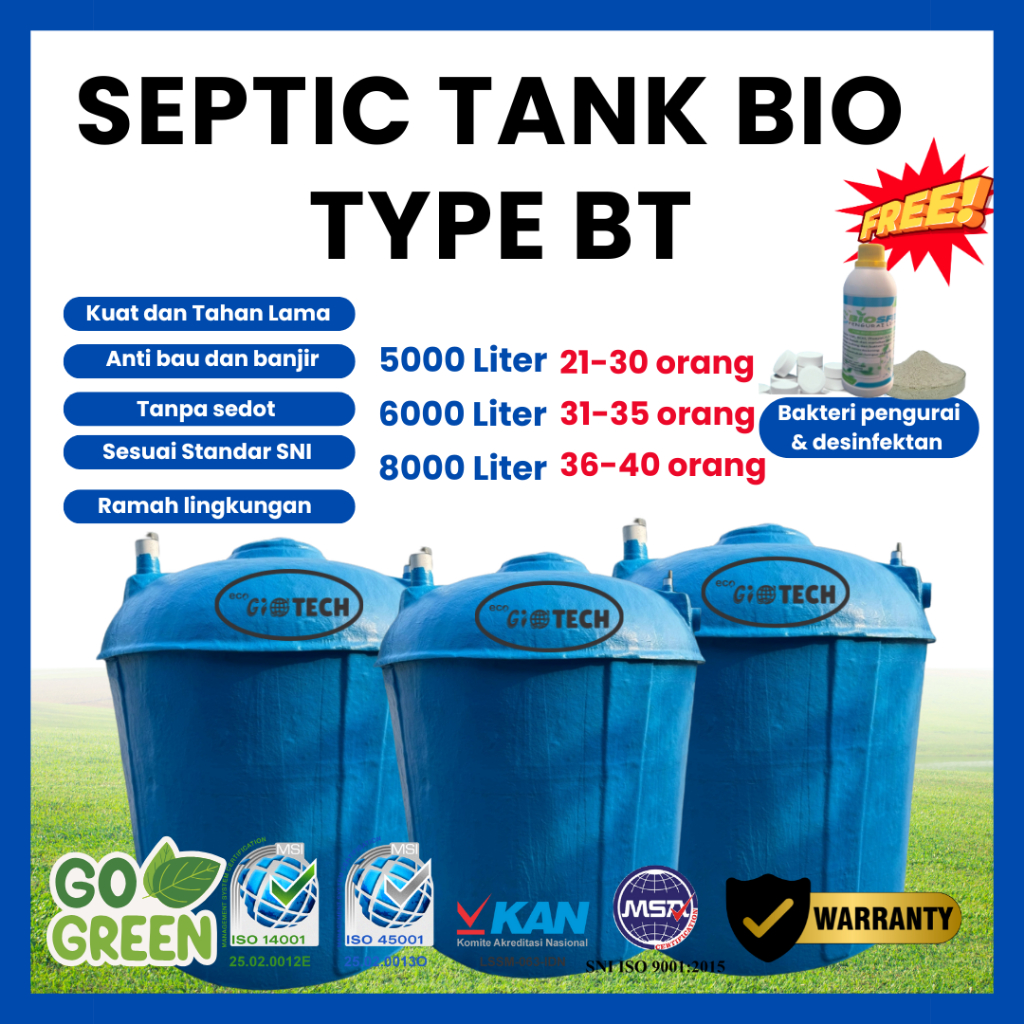 Jual Septic Tank Bio Tipe BT Bahan Fiber Volume Tangki 5000 Liter, 6000 ...