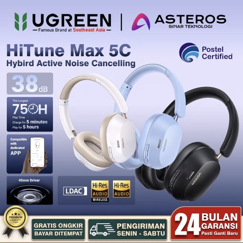 Jual UGREEN Max5c Wireless Bluetooth Headphone Exclusive Hi-Res Hitune ANC Active Noise ...
