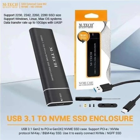 Jual CASING SSD M2 NVME M-TECH 3.1 PCIe 3.0 ENCLOSURE M2 2280 MTECH ...