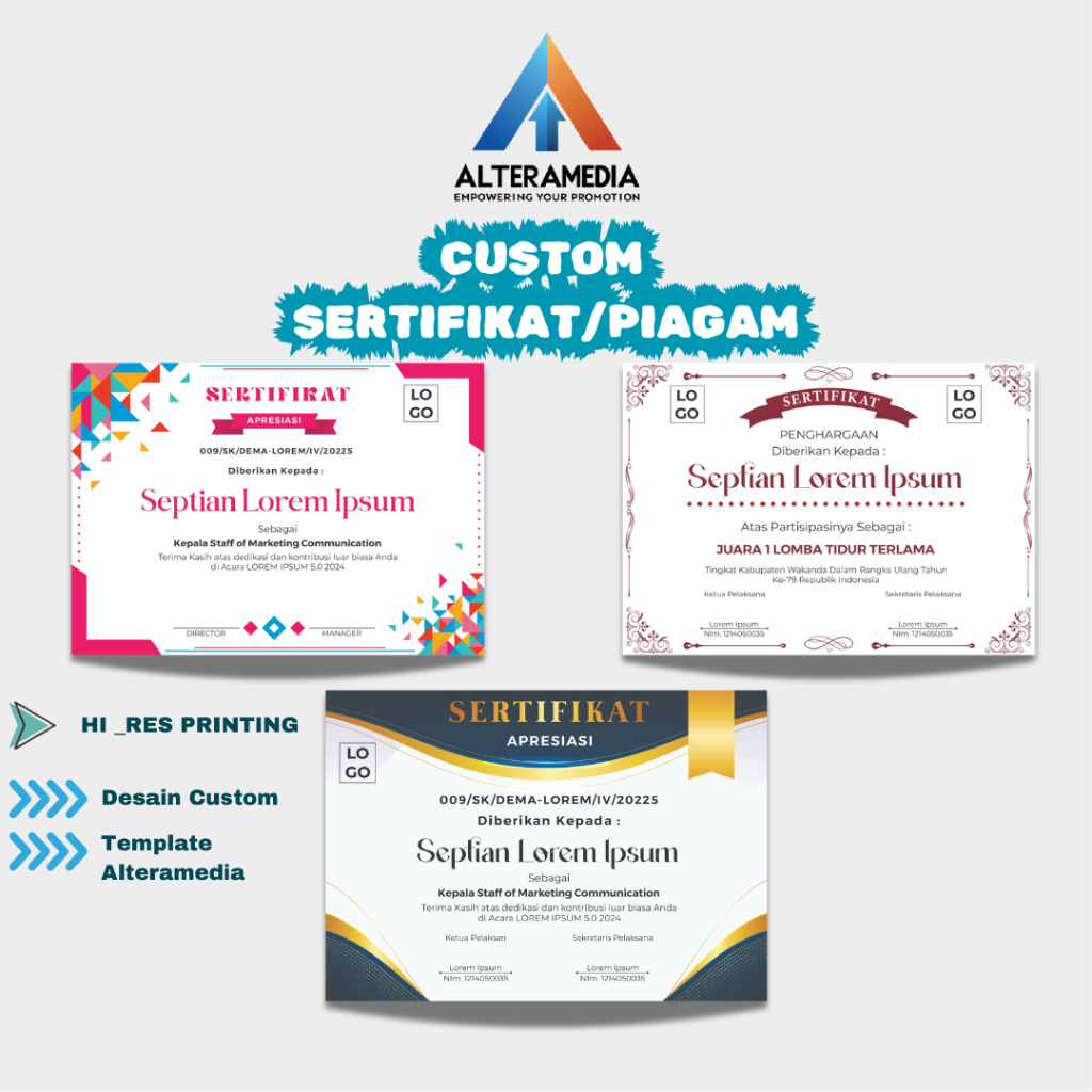 Jual Cetak Sertifikat piagam CUSTOM REQUEST DESAIN||pilihan template ...