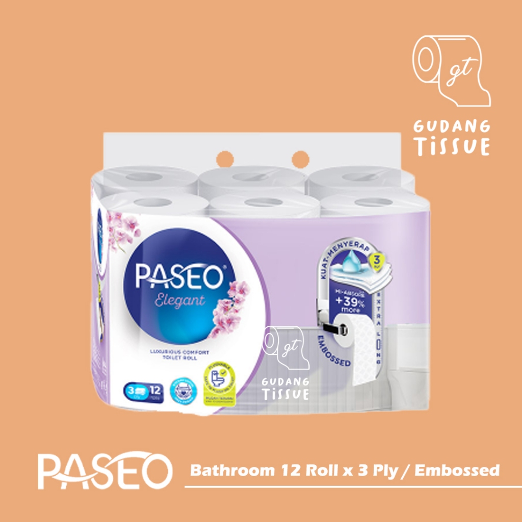 Jual Paseo Elegant Toilet Tissue Core Emboss [12 Roll/300 Sheet ...