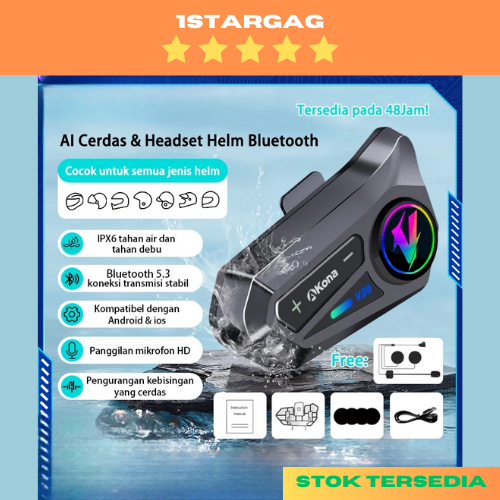 Jual Akona Intercom Helm Motor Headset Helm Bluetooth Hands Free IPX7 ...