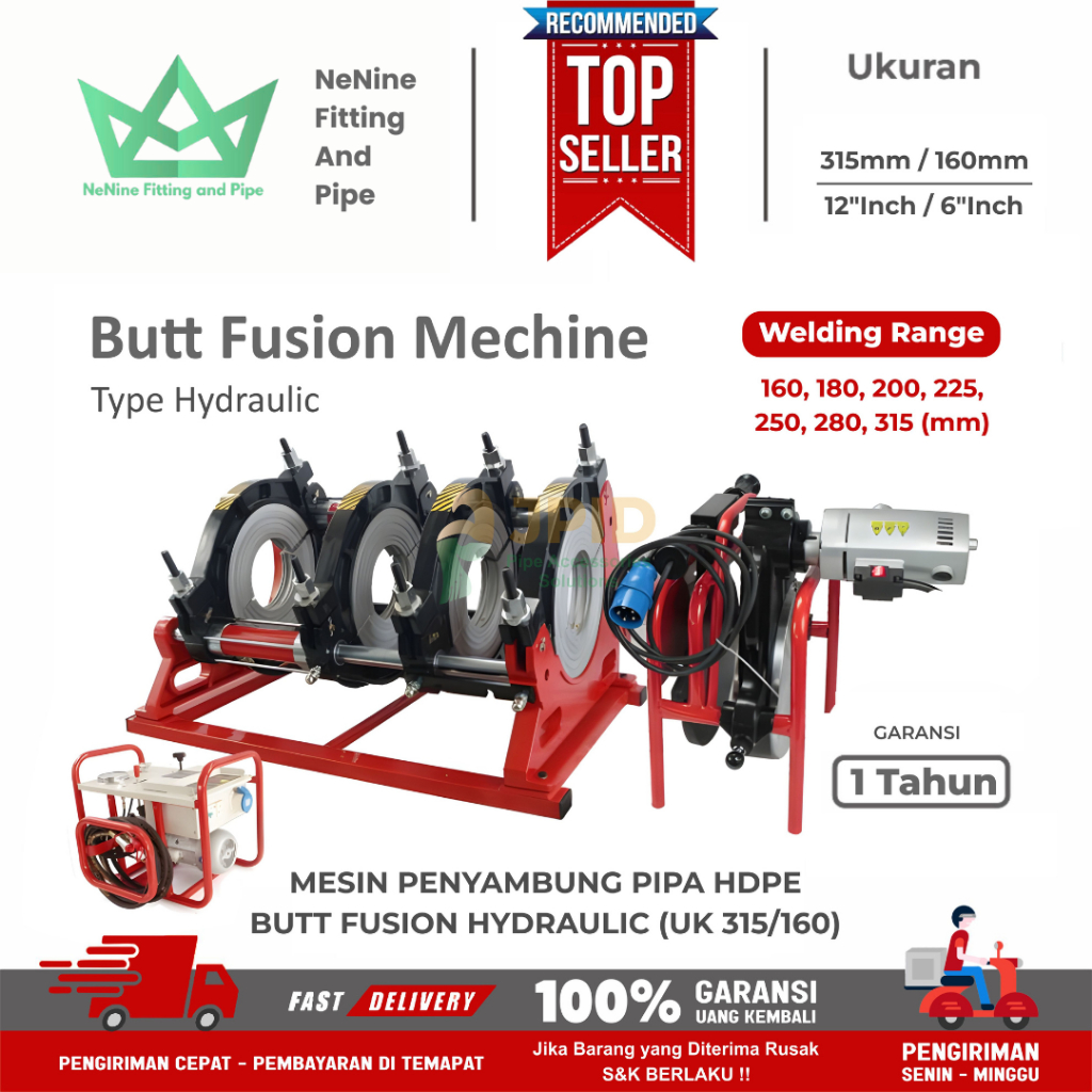 Jual Mesin Las HDPE 160 - 315 mm Hydraulic Butt Fusion (Mesin Penyambung Pipa HDPE Hidrolis ...