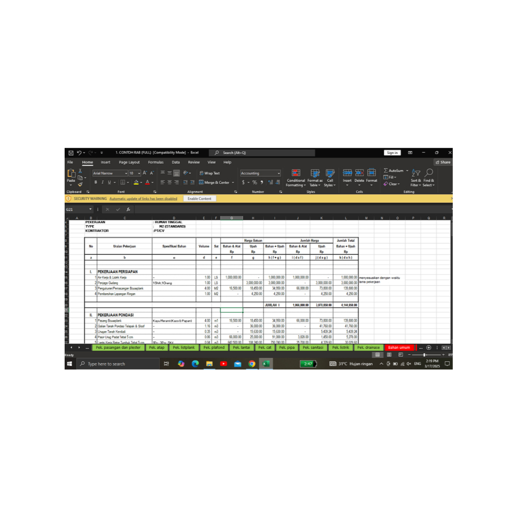Jual Aplikasi Excel RAB otomatis | Shopee Indonesia