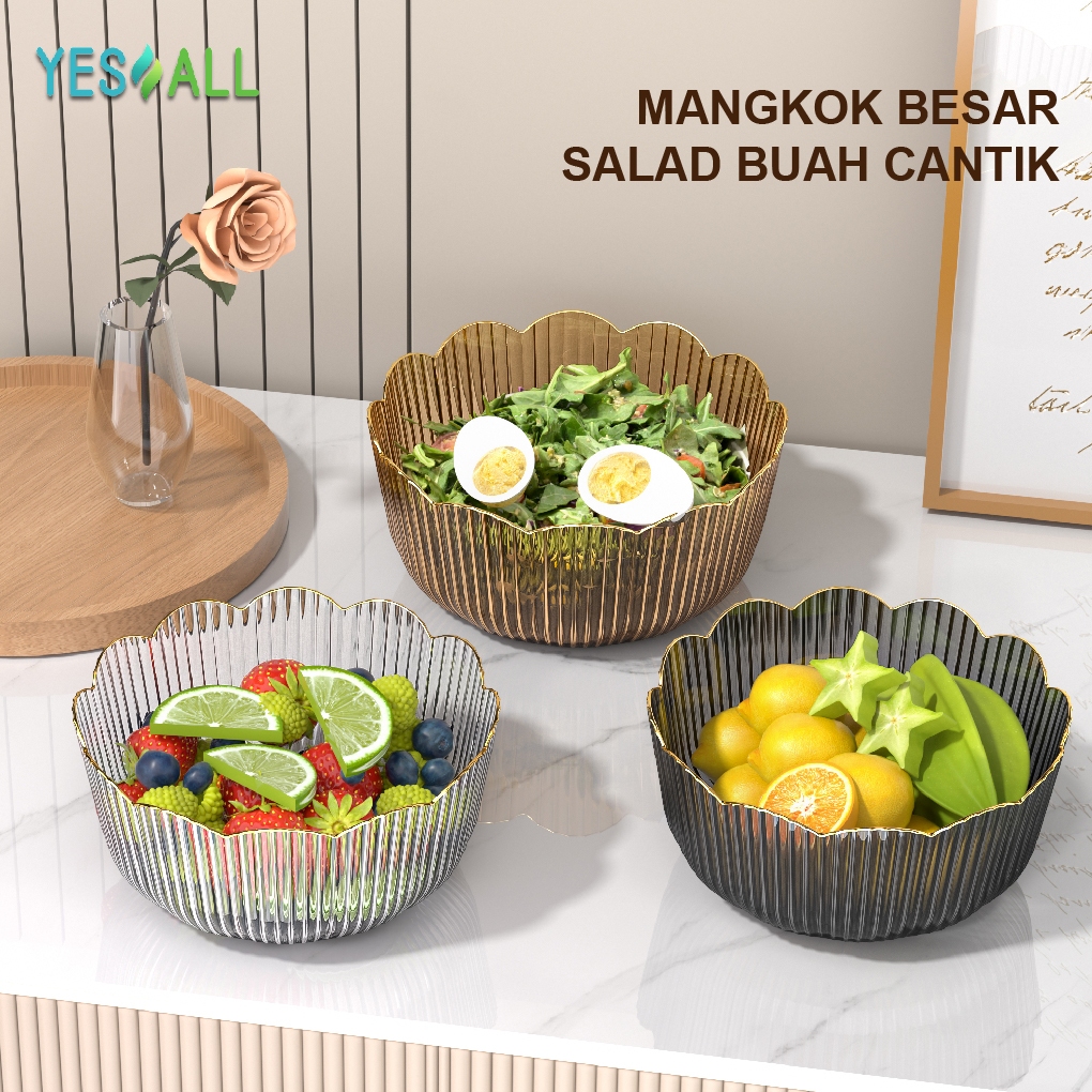 Jual YESALL Luxury Transparent Salad Bowl with Gold Rim - Mangkok ...